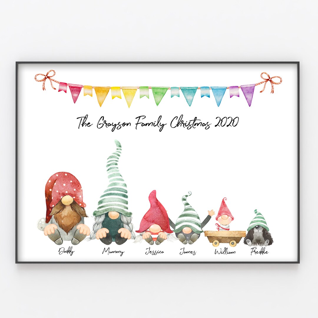 Impresión navideña personalizada de la familia Gnome, lindo recuerdo de ...
