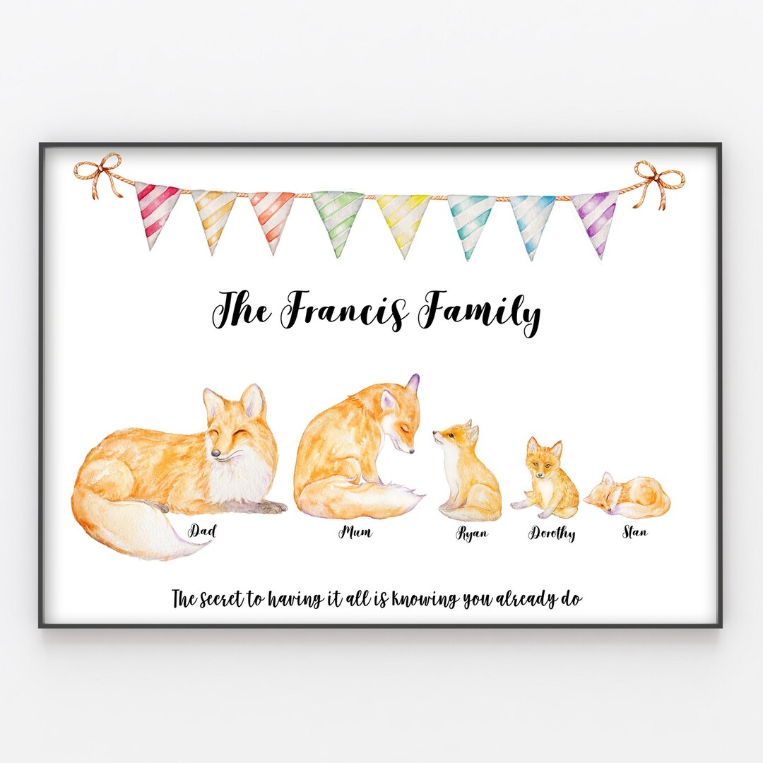 Fox Family Print Custom Quote, Personalised Wall Art Gift - Etsy