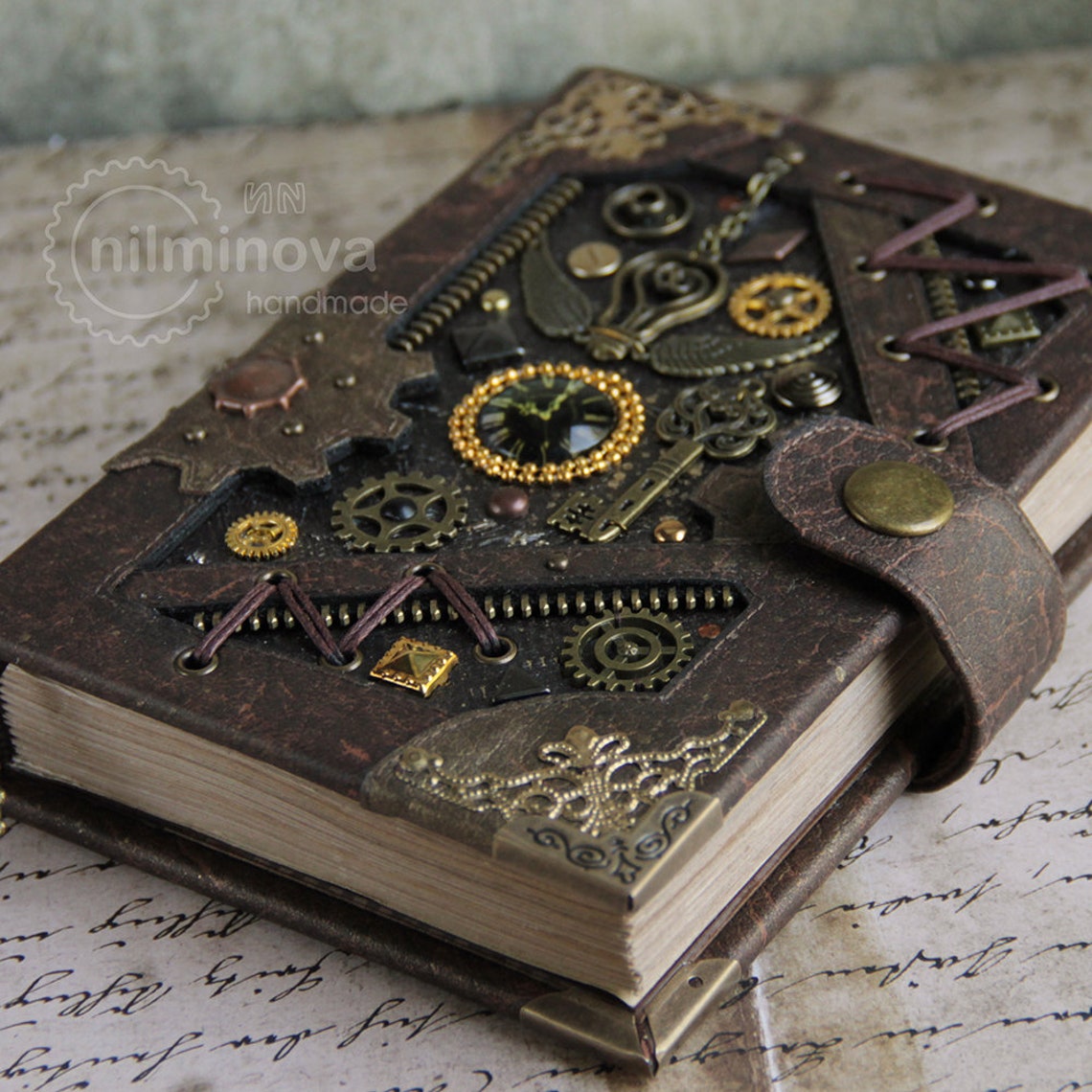 Steampunk notebook A6 Brown blank journal By the wings | Etsy