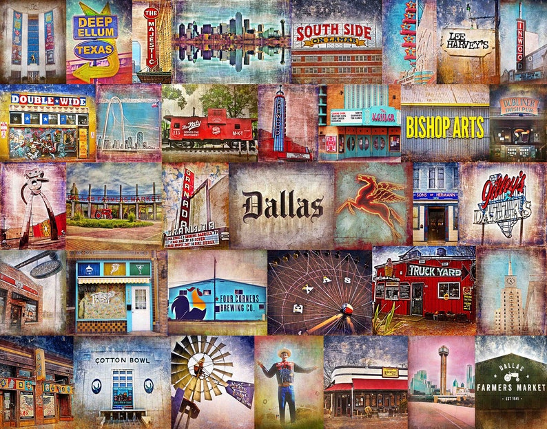 Dallas Collage Dallas Texas Cityscape Landmark Photography | Etsy