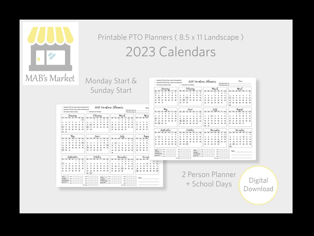 2023 Calendar Printable PTO 2 Person Planner No School Days - Etsy