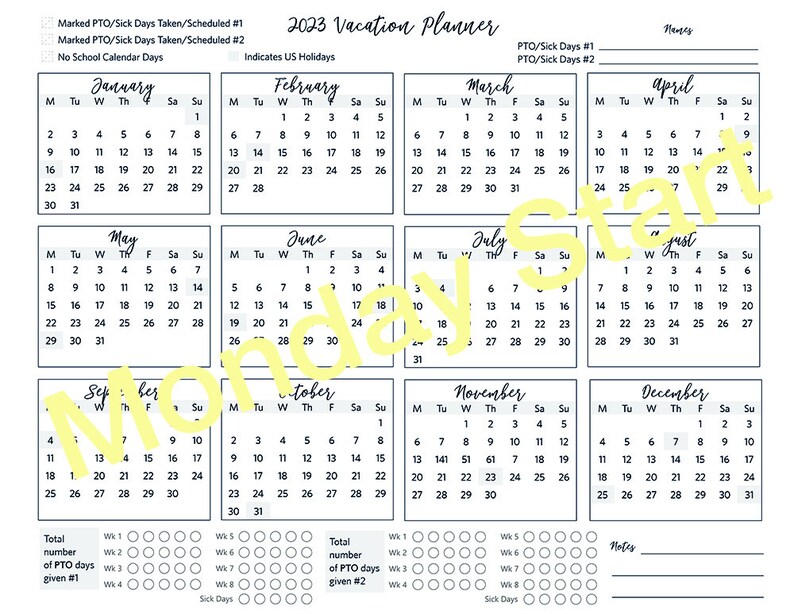 2023 Calendar Printable PTO 2 Person Planner No School - Etsy