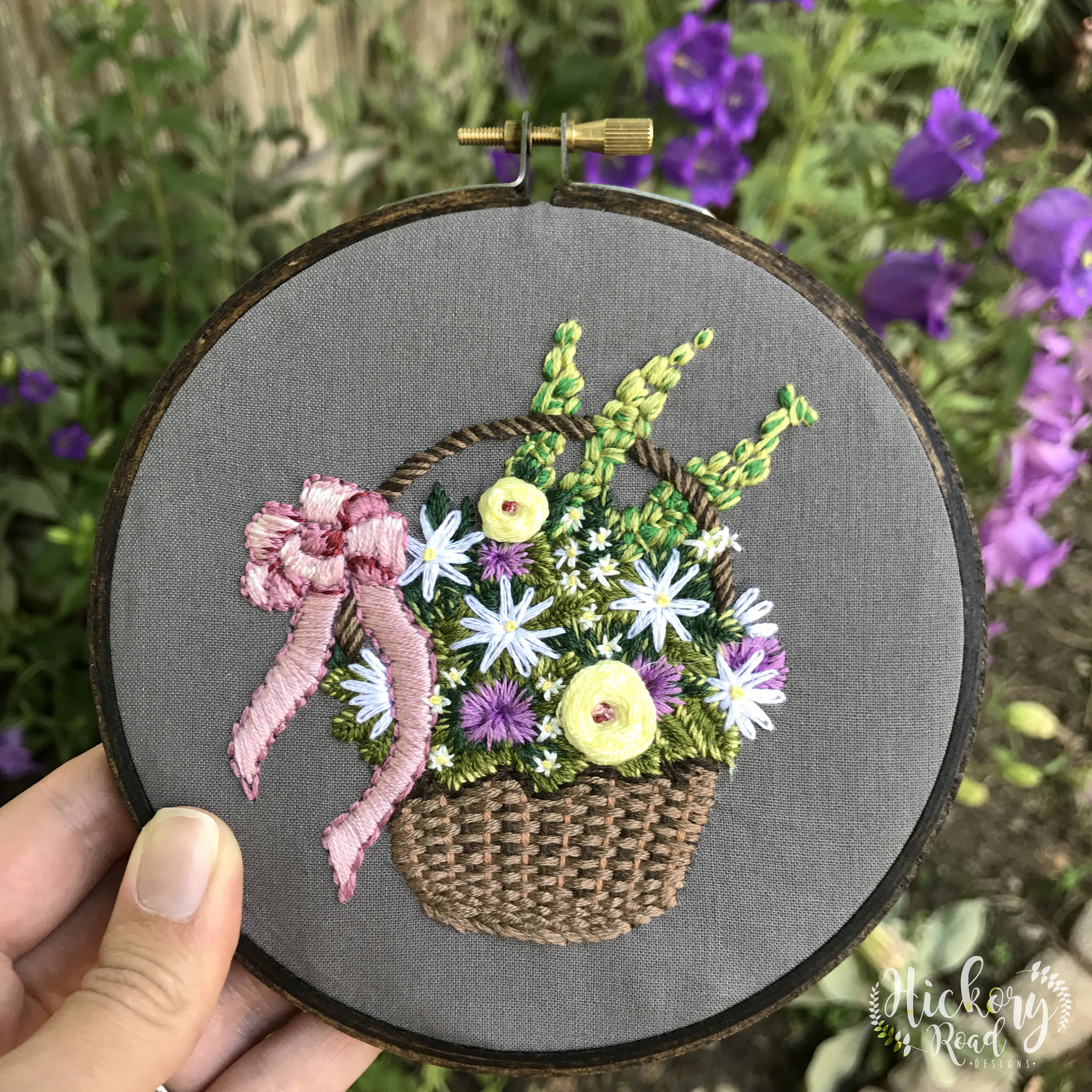 Hand Embroidery Flower Basket Designs