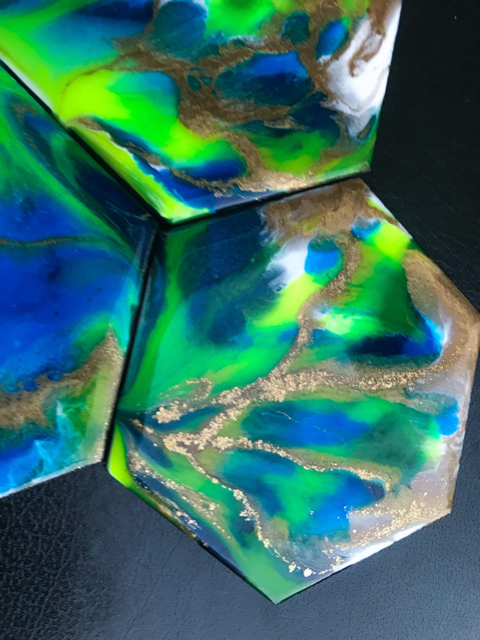 Four Hexagonal Wooden Coasters With Neon Green Fluorescent - Etsy