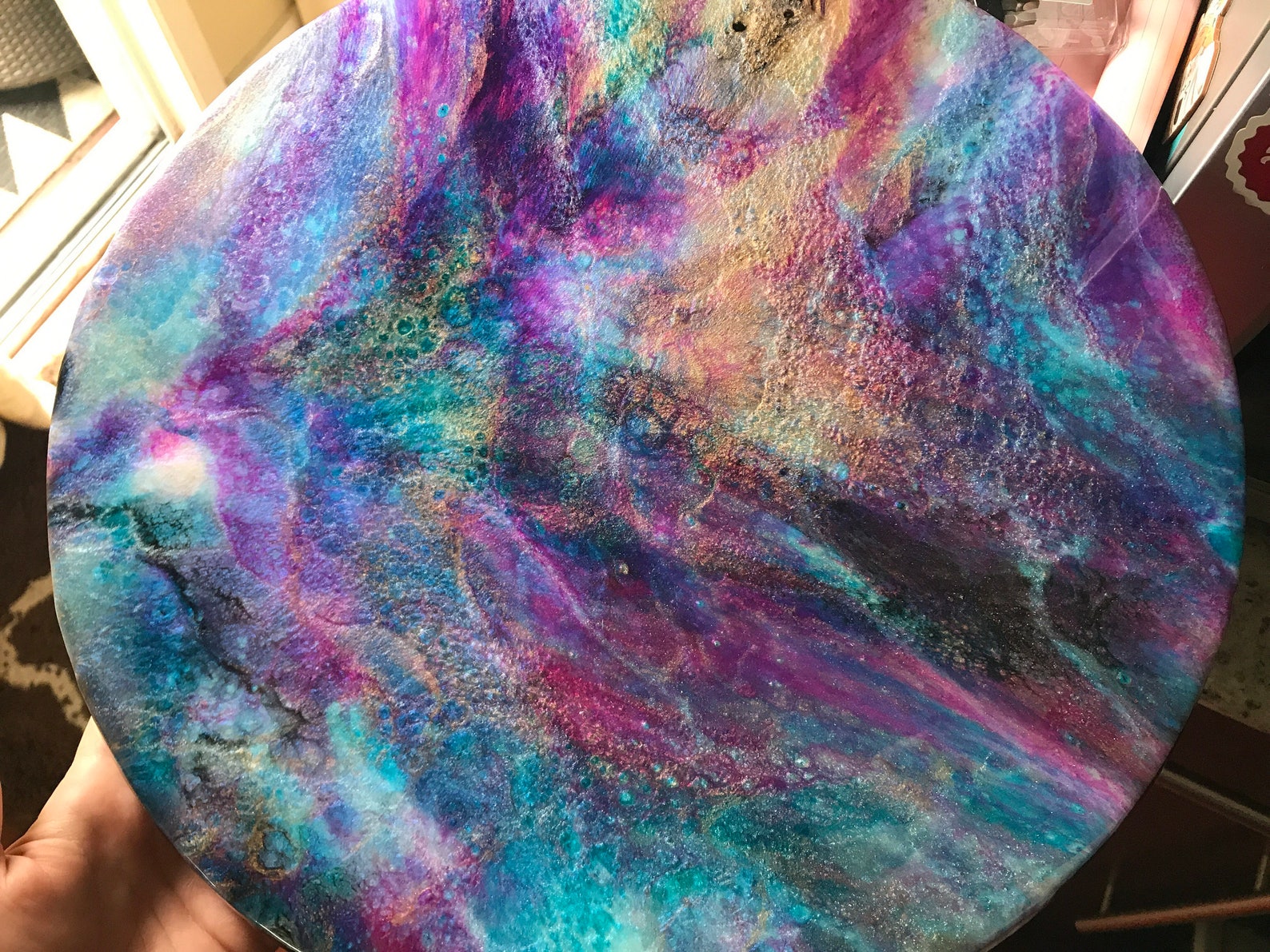 14" Lazy Susan With an Abstract, Celestial Acrylic Top Featuring Bright ...