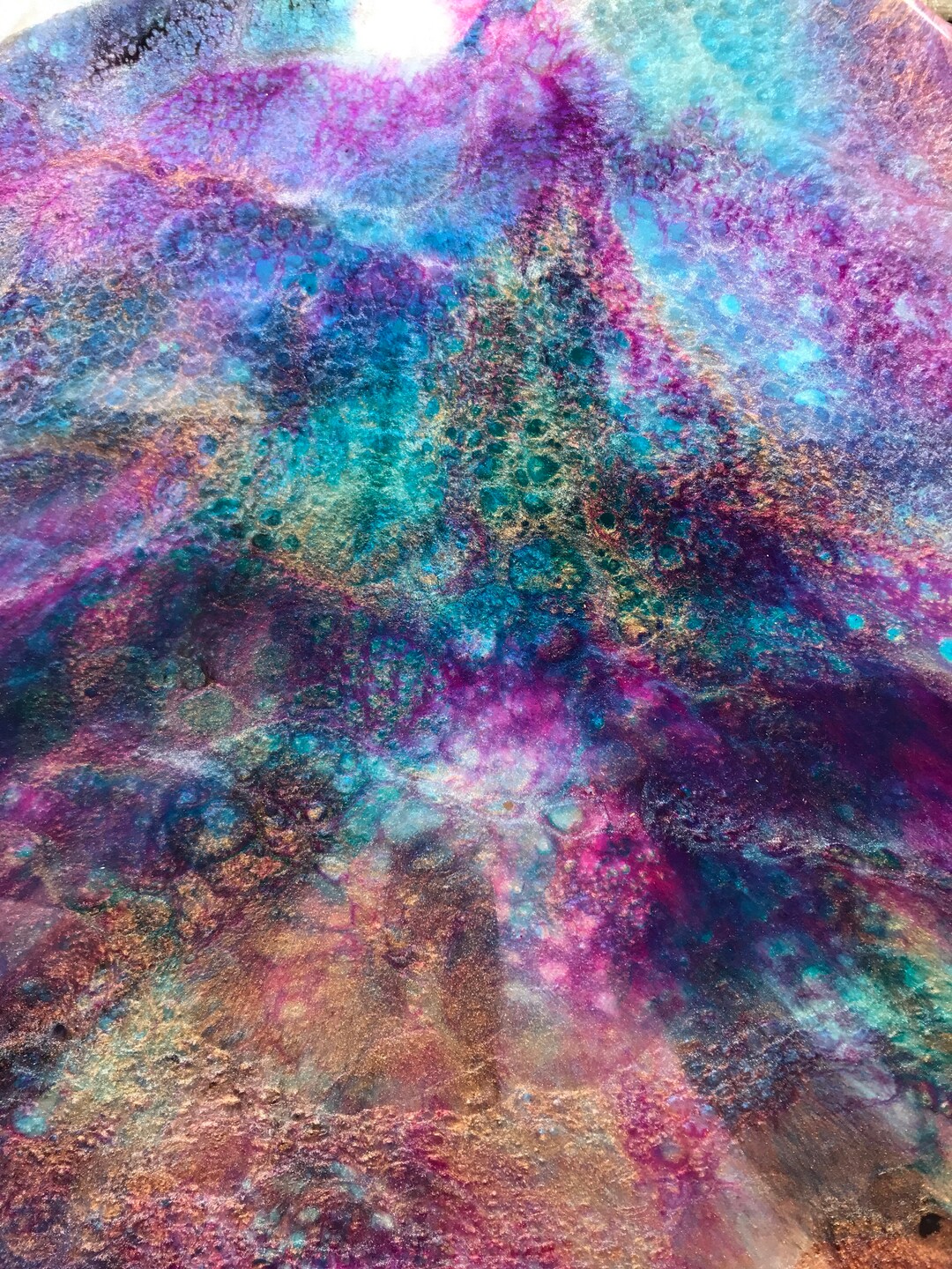 14" Lazy Susan With an Abstract, Celestial Acrylic Top Featuring Bright ...