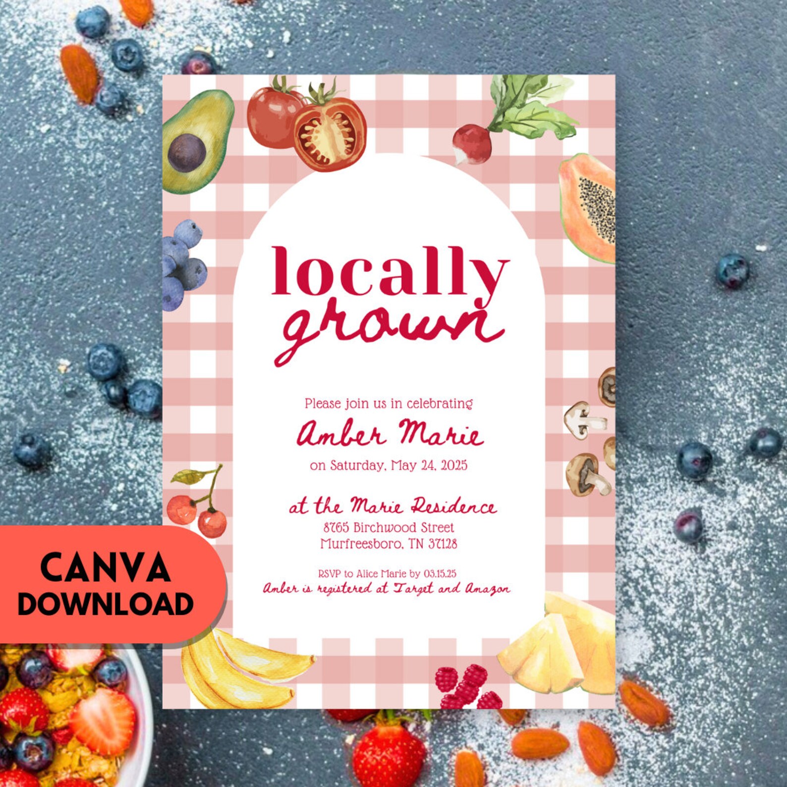 Locally Grown Invitation Template| Farmer's Market Baby Shower Download ...