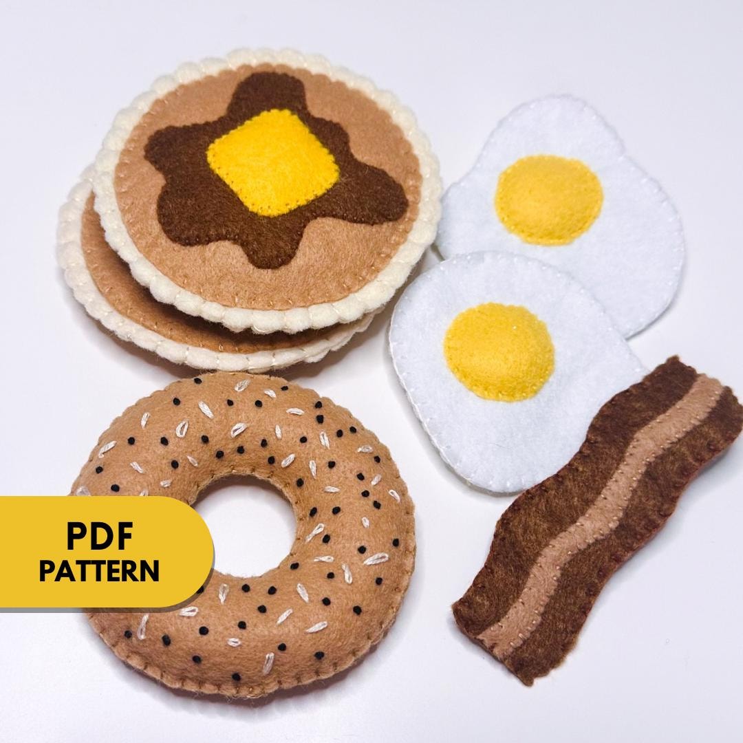 PDF Pattern for Felt Breakfast Foods | Pancake, Bagel, Egg, Bacon - Etsy