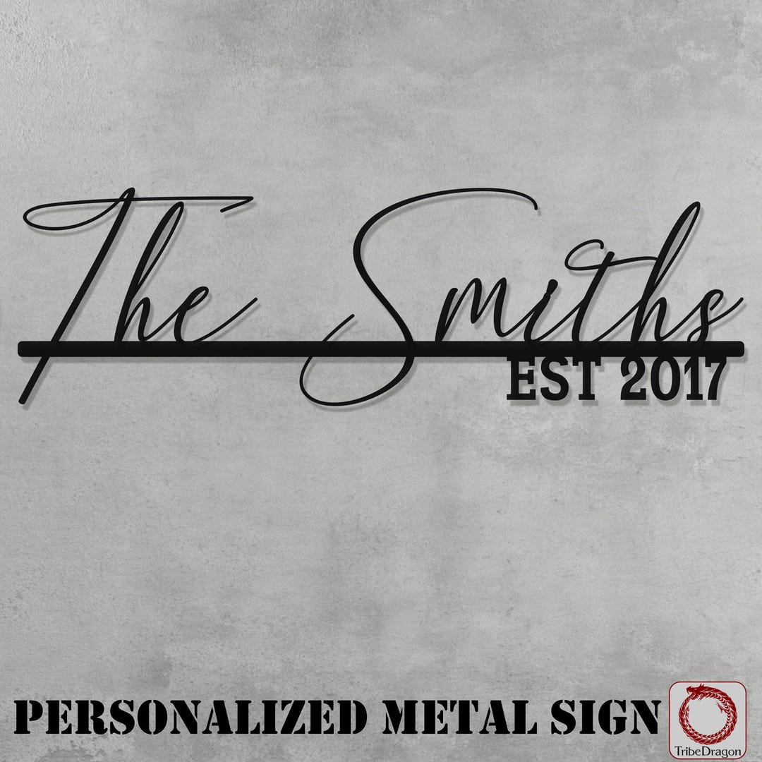 Personalized Metal Family Name Script Sign, Custom Hanging Metal Wall ...