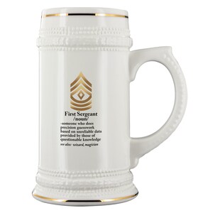 US Army First Sergeant Beer Stein Mug - First Sergeant Promotion - Promoted to First Sergeant ...