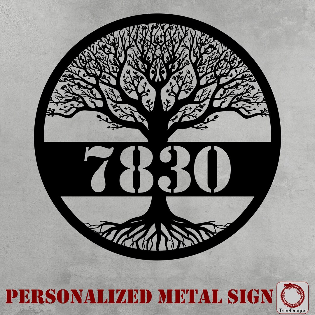 Personalized Tree of Life Metal House Number Sign, Powder Coated Steel ...