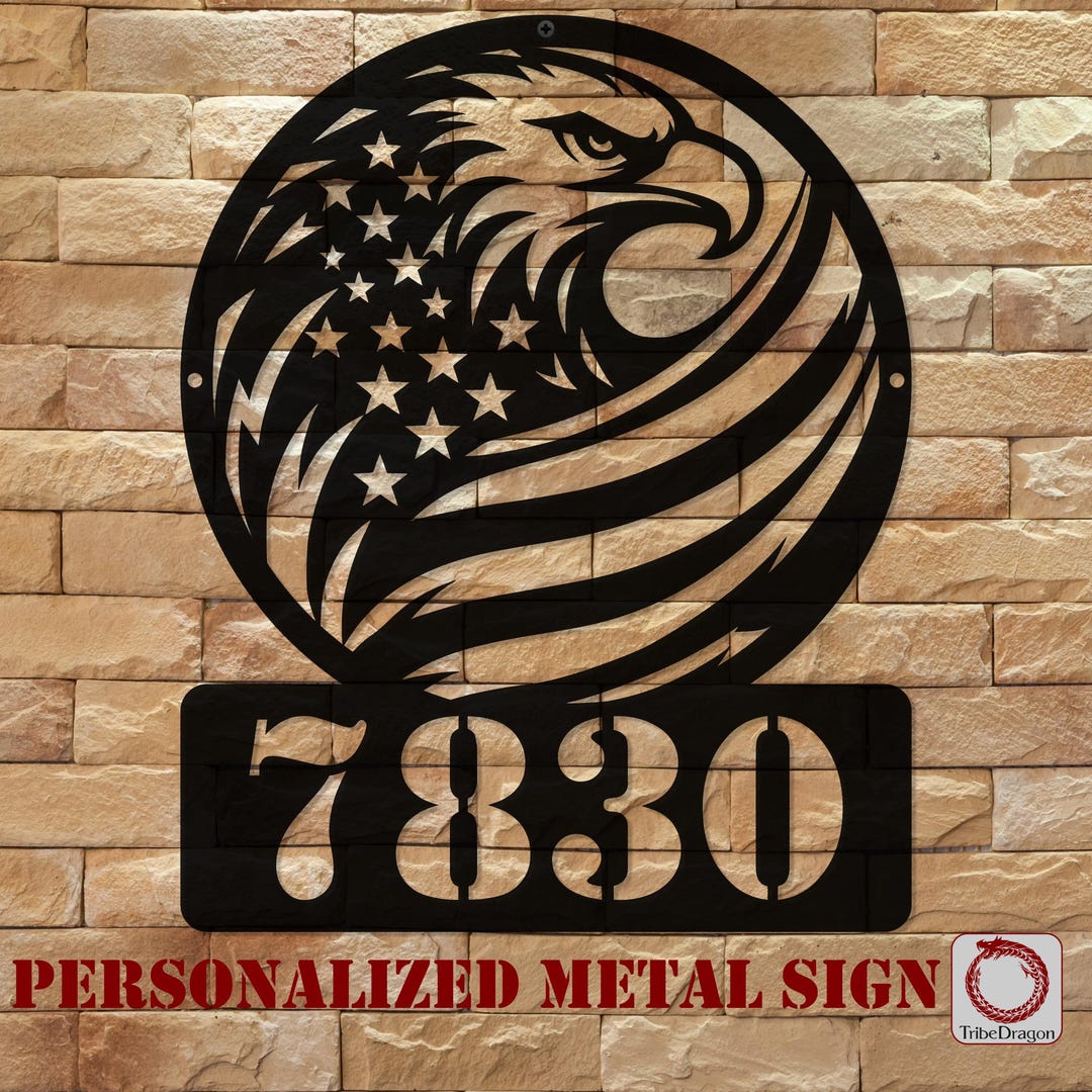 Personalized Bald Eagle House Number Sign: Patriotic Metal Decor TD1346 ...