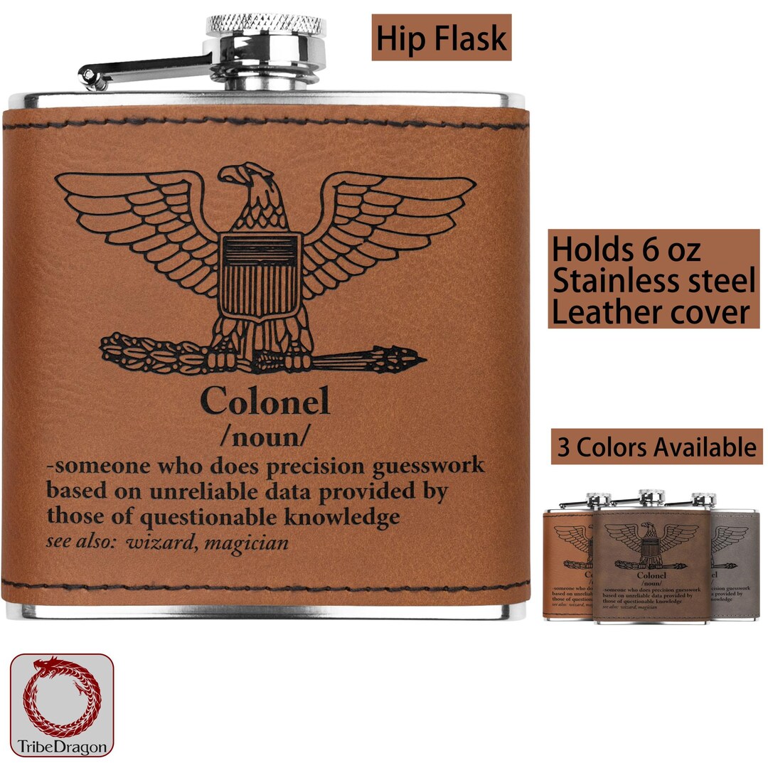 US Army, Air Force Colonel Definition Hip Flask 6 Oz, Officer Promotion ...