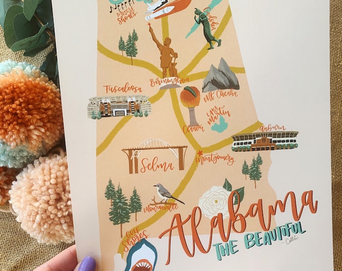 Alabama Landmarks Art Print Physical Art Print State of | Etsy