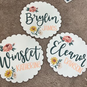 Boho Floral Hospital Door Hanger, Baby Girl Door Hanger, Scallop Edge ...
