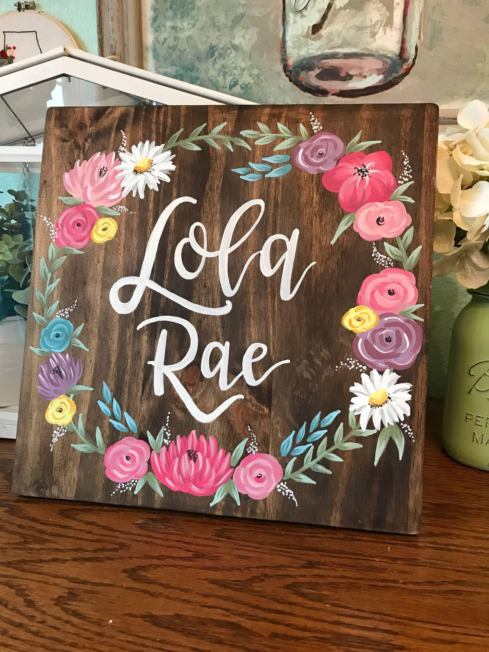 Custom Painted Baby Name Sign, Baby Girl Nursery Decor, Gallery Wall ...