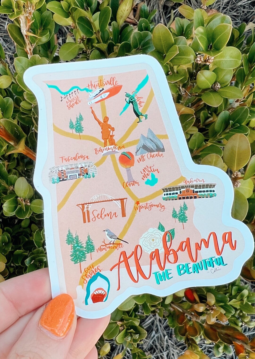 Alabama Landmarks Vinyl Sticker, State of Alabama Sticker, Alabama Map ...