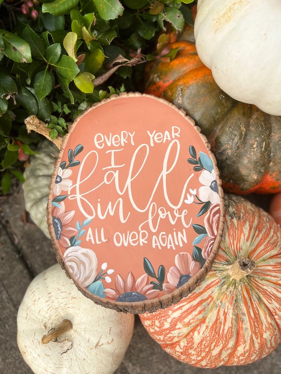 Fall in Love Wood Slice Fall Wedding Sign Fall Wall Art | Etsy