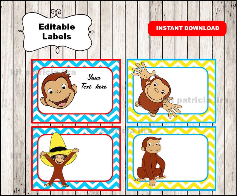 Curious George School Label Name Label Name Tag Sticker | Etsy