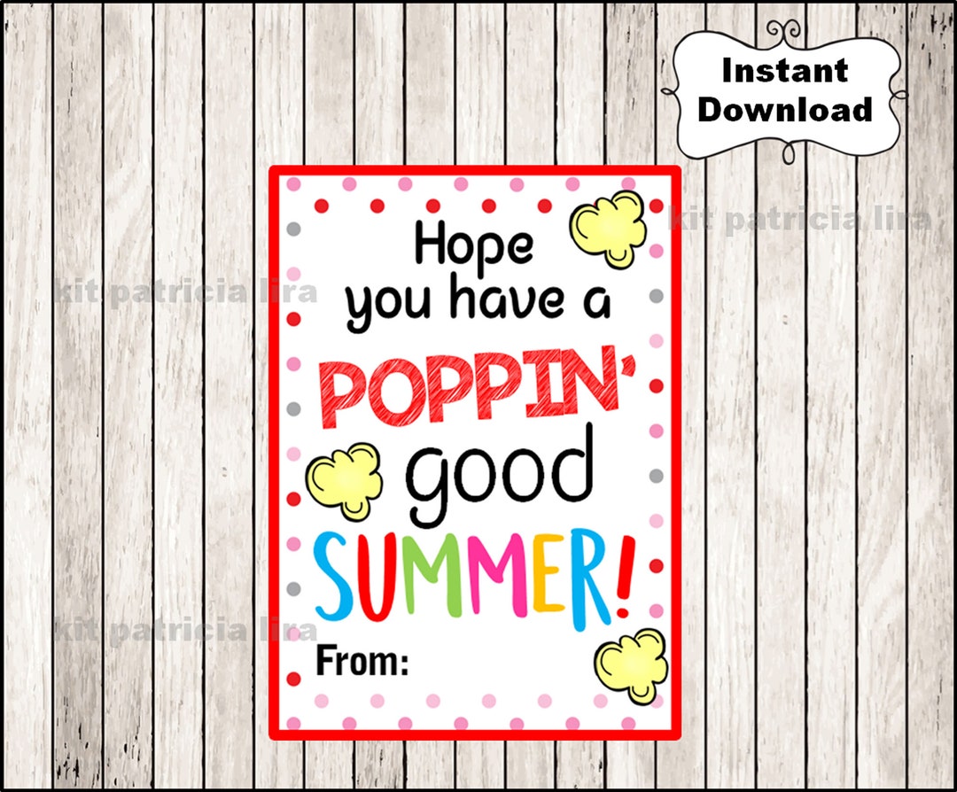Popcorn Summer Tag, End of School Year Gift Tags, Teacher Tags End of ...