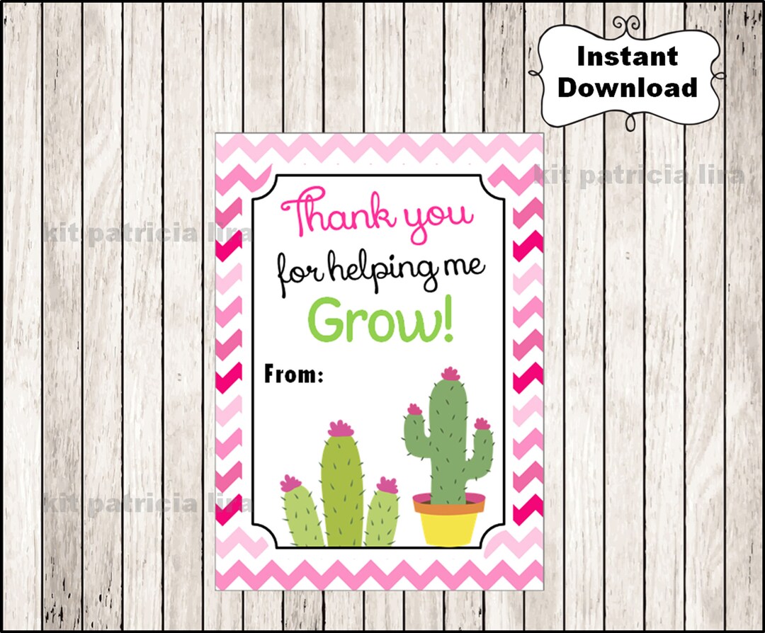 Printable Teacher Gift Tags, Thank You for Helping Me Grow, Teacher ...
