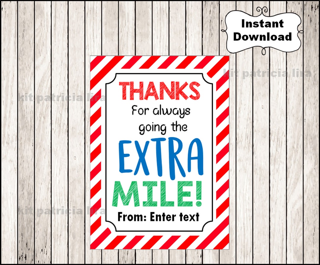 Teacher Appreciation Gift Tag, Thanks for Going the EXTRA Mile Tag, Gum ...