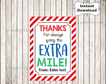 Thanks for Going the EXTRA Mile Tag, Teacher Appreciation Gift Tags ...