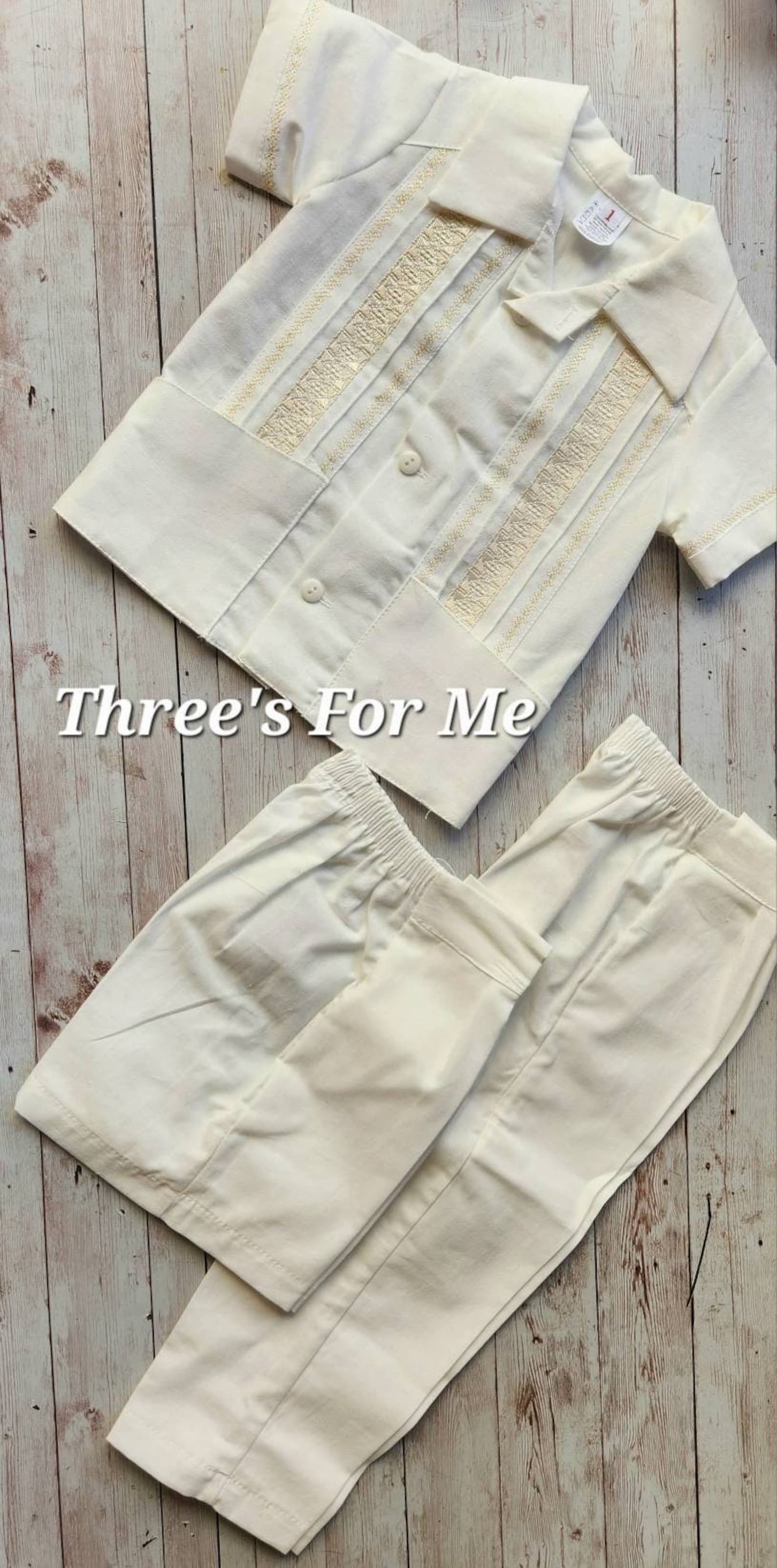 3pcs Ivory Guayabera Outfit: Mexican Boy Guayabera Set for Baptism or ...