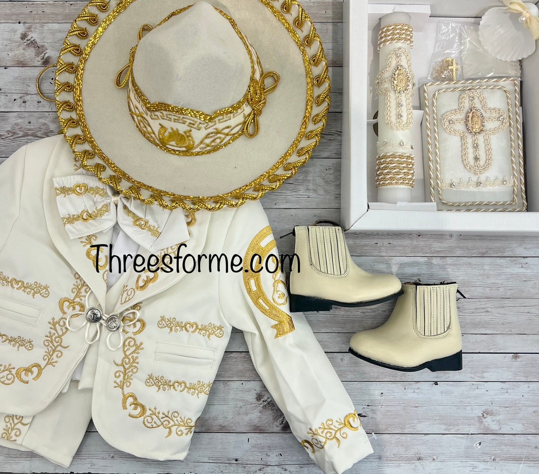 Baptism Package: Charro Outfit Horse Style Beige W/ Gold Accent Boy ...