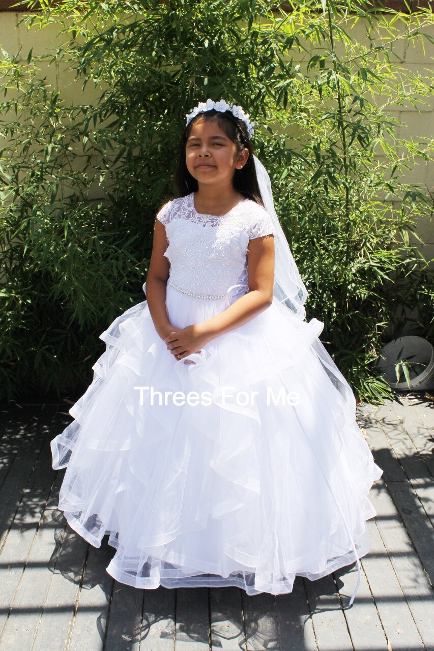 First Communion Dress: Long Lace Dress, Primera Comunion Vestido, Holy ...