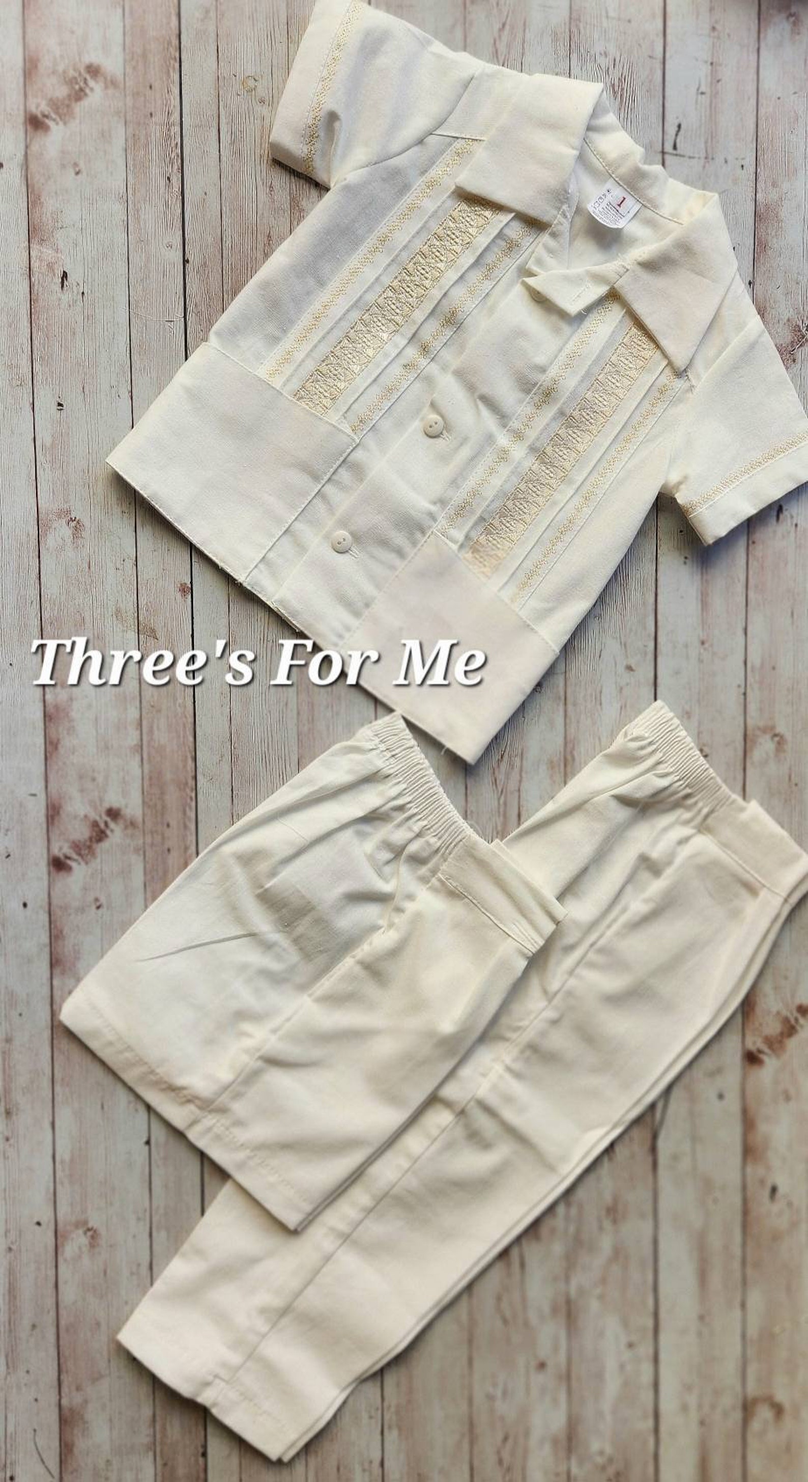 3pcs Ivory Guayabera Outfit: Mexican Boy Guayabera Set for Baptism or ...