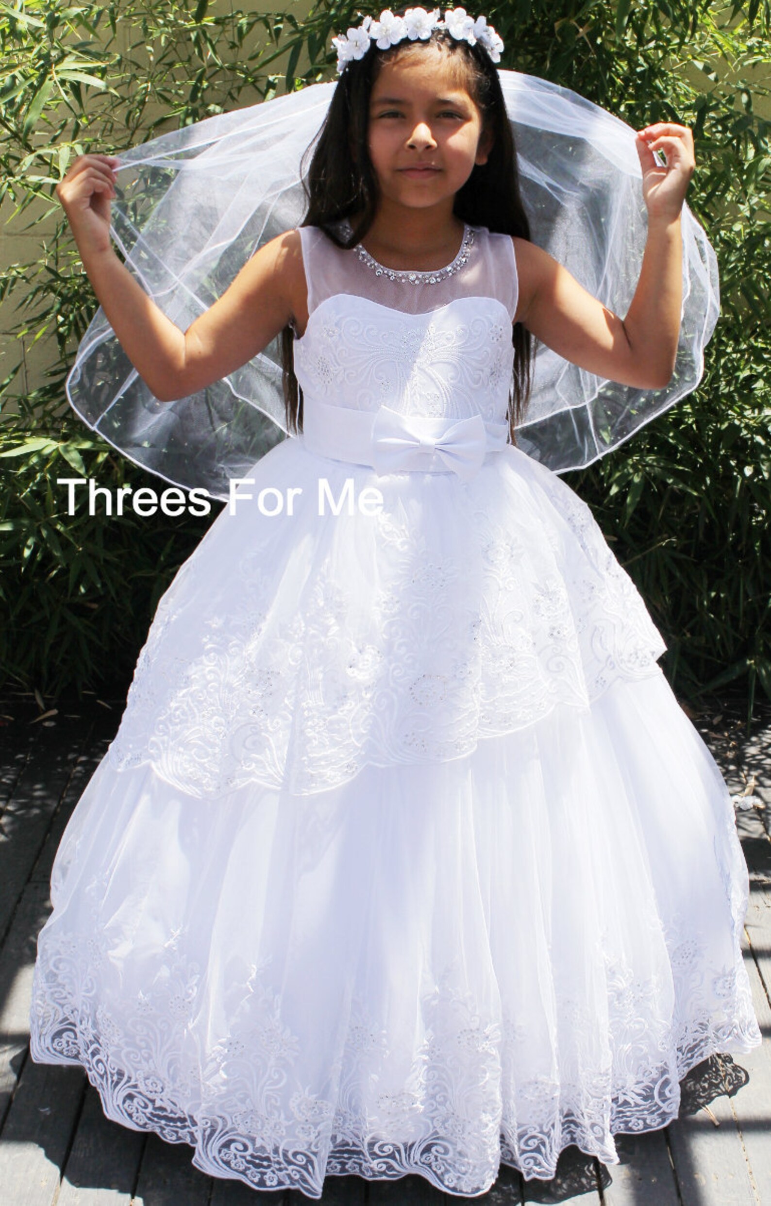 First Communion Dress: Long Lace Dress, Primera Comunion Vestido, Holy ...