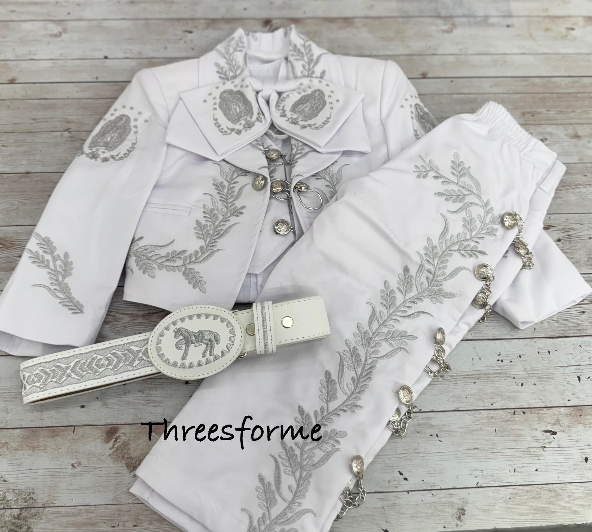 Virgin Mary- Charro Outfit + Belt + Sombrero White With Silver Accent ...