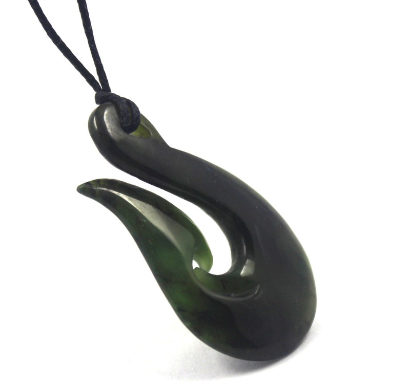 New Zealand Maori Fish Hook & Koru Greenstone Pendant - Strength, Peace ...