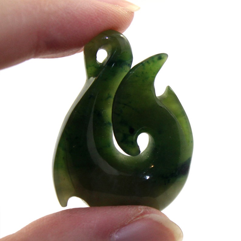 Authentic Nephrite Jade New Zealand Maori Fish Hook Greenstone Pendant ...