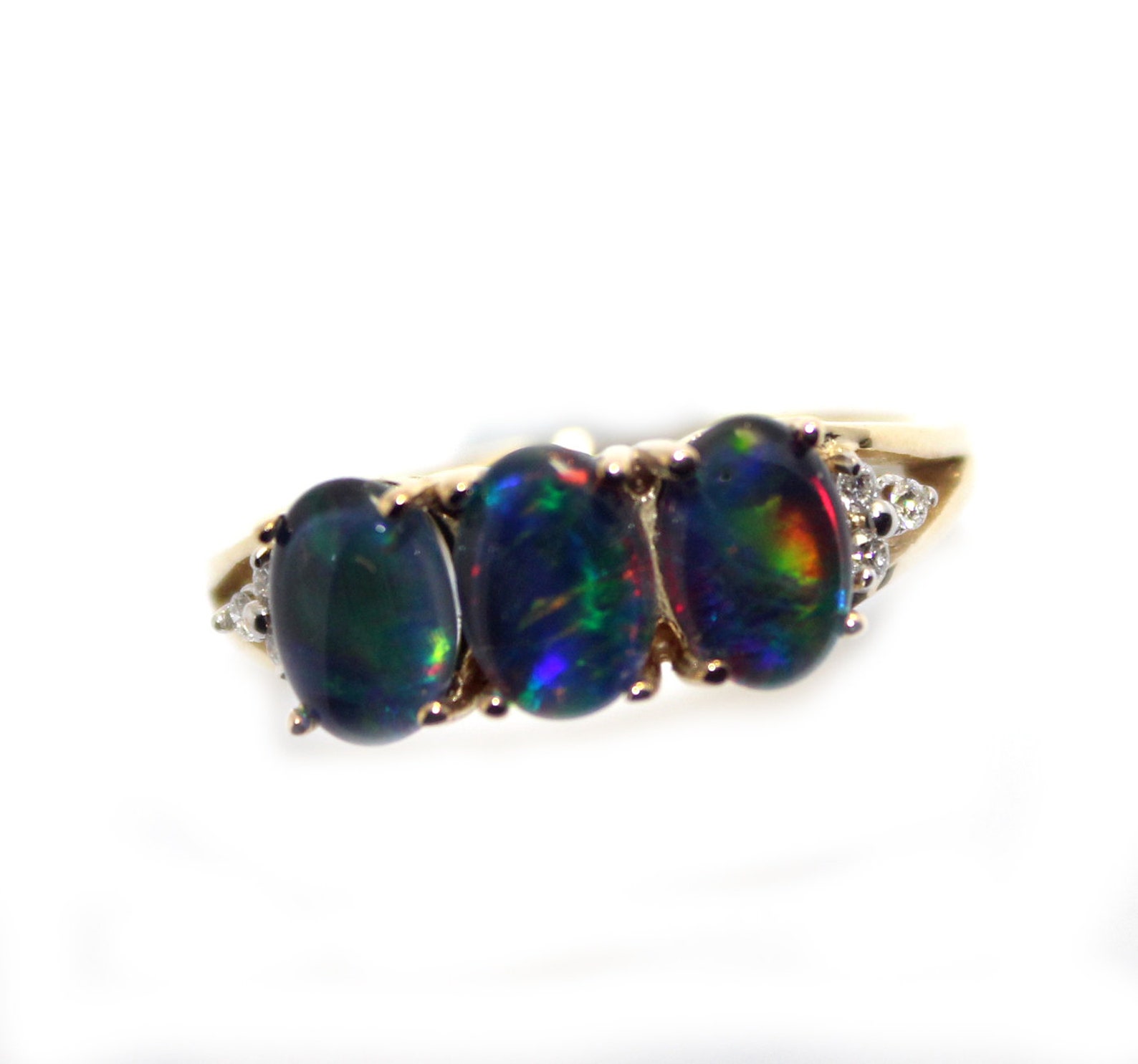 Natural Diamond Black Opal Triplets Solid 9k Yellow Gold Ring Red Flash - Etsy