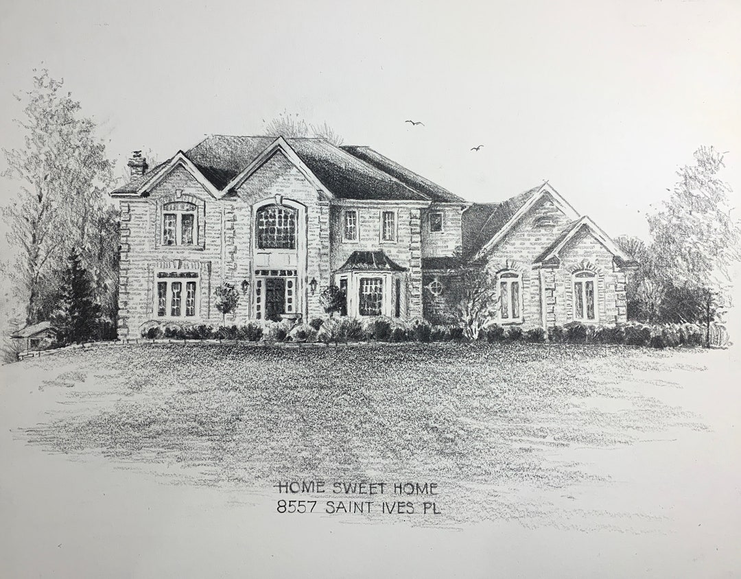 Custom House Portrait, 11"x14" Pencil House Drawing, Gift Idea ...