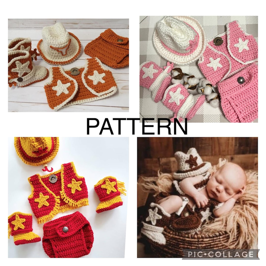 4-in-1 Crochet Baby Cowboy Outfit Pattern for Newborn Baby Photo Prop ...