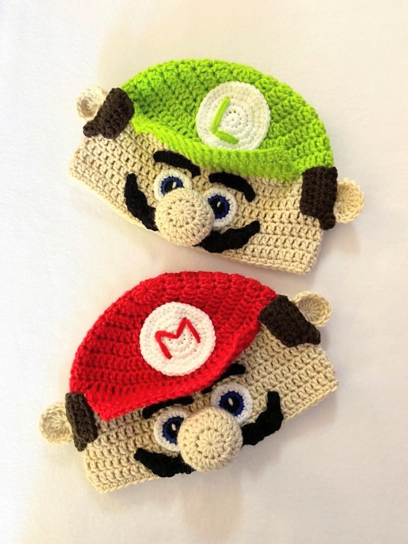 Pattern~crochet Mario and Luigi Hat, Mario Hat Pattern, Luigi Hat ...
