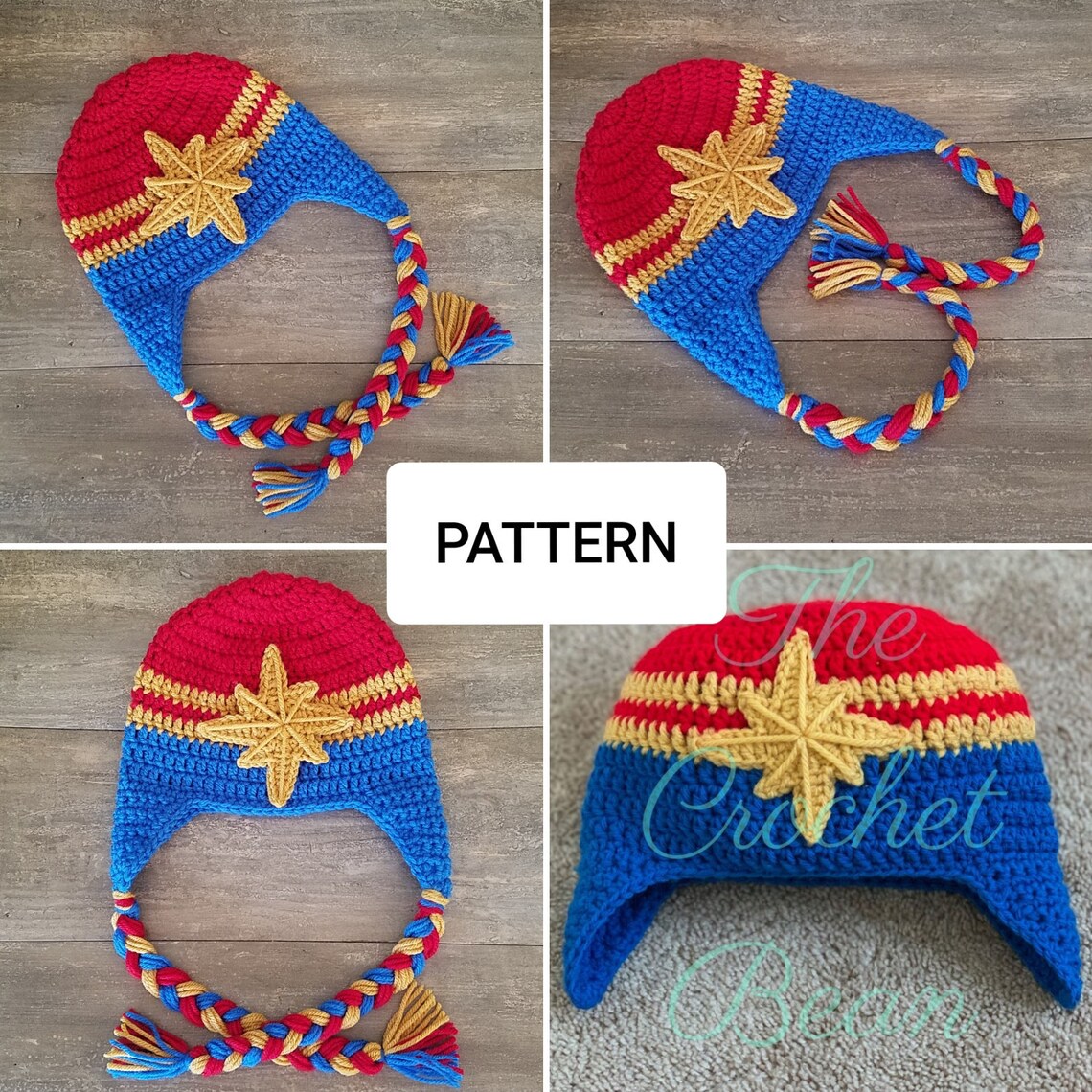 Pattern~crochet Captain Marvel Hat, Marvel, Captain Marvel Beanie ...