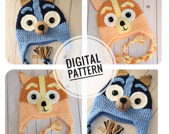 Crochet PATTERN Multiple Sizes Blue Heeler Dog Bluey Hat - Etsy Australia