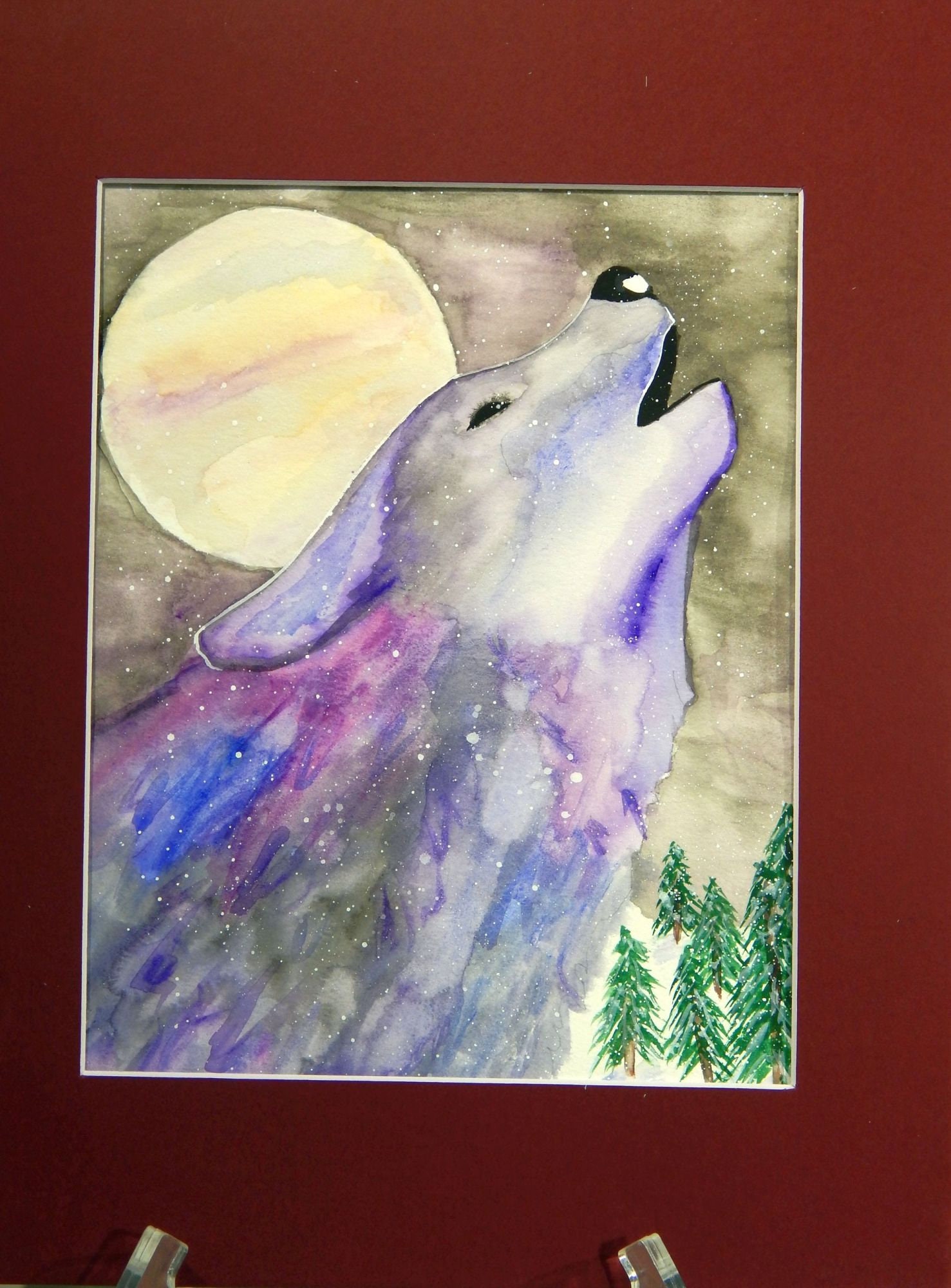 Original Howling Wolf Watercolor Painting, Matted Wildlife Art (14x11 ...