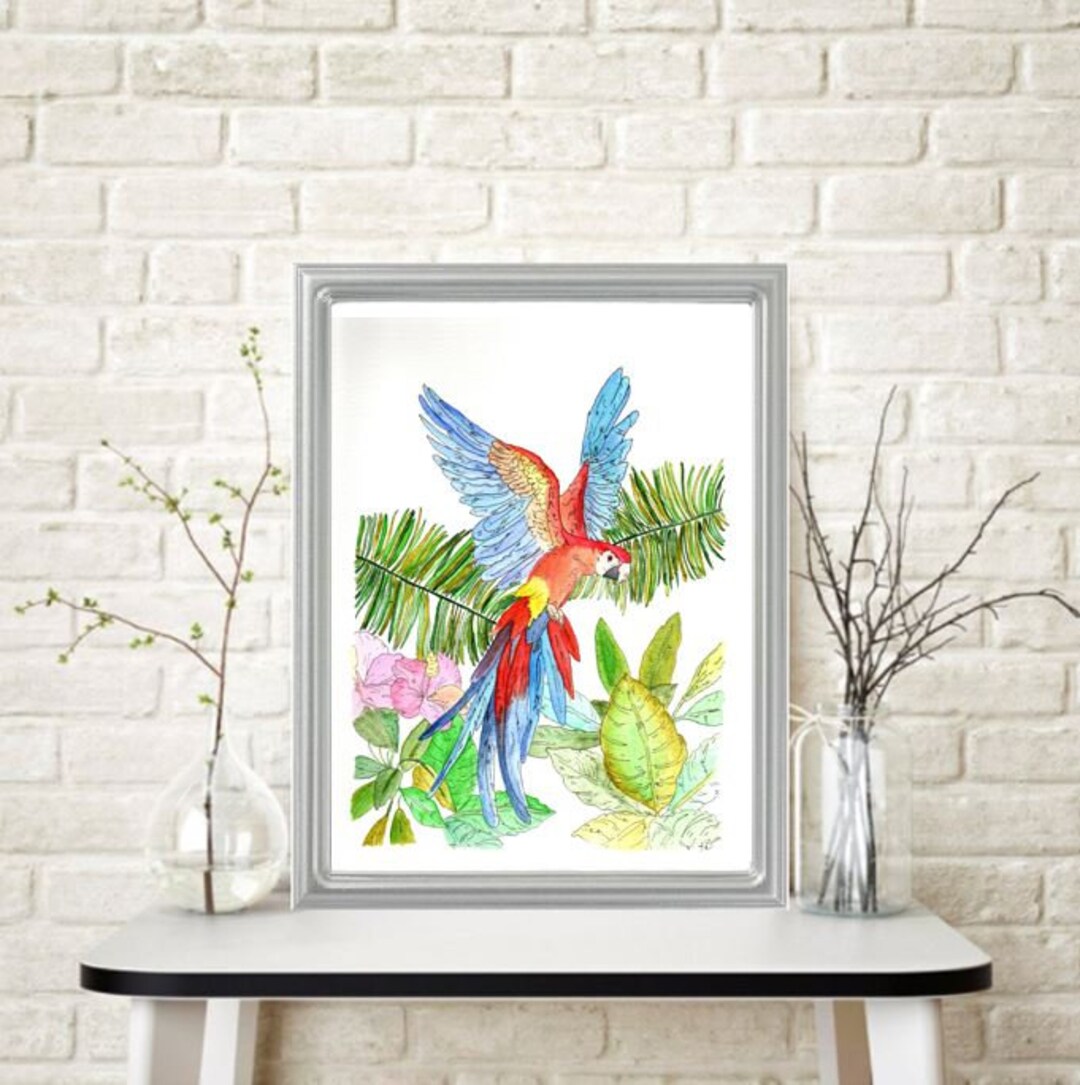 Original TROPICAL MACAW RAINFOREST Watercolor Painting Wall Art - Etsy