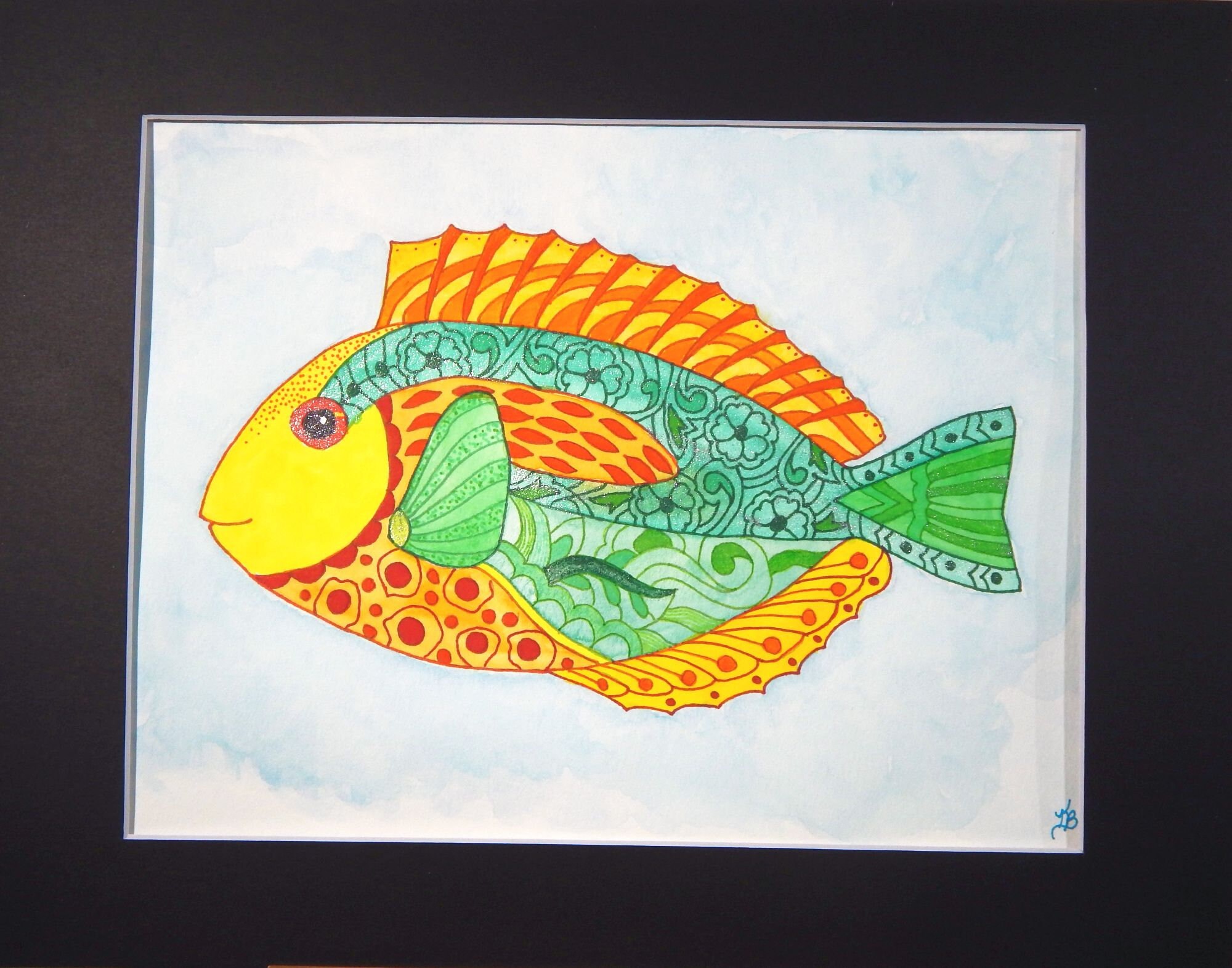 Green Whimsical Tropical Fish Mandala Watercolor Painting - Etsy