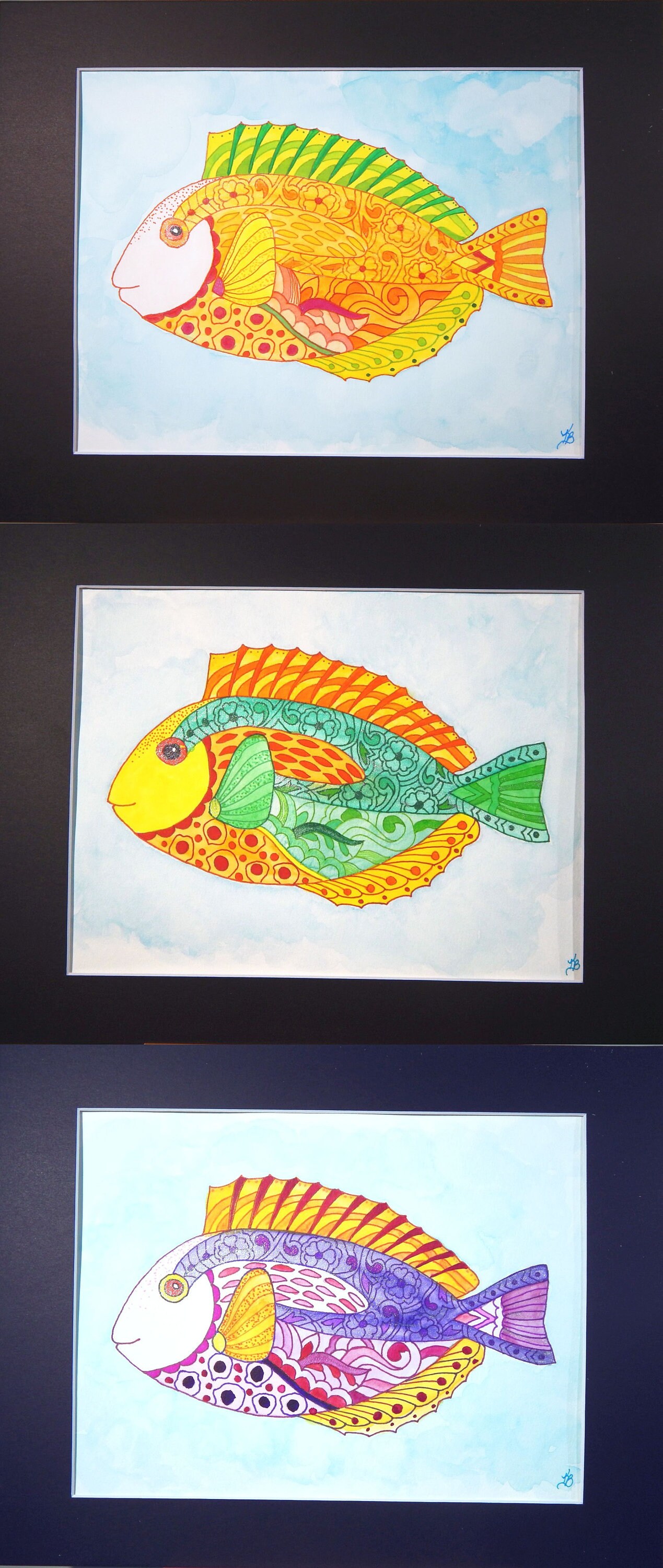 Green Whimsical Tropical Fish Mandala Watercolor Painting - Etsy