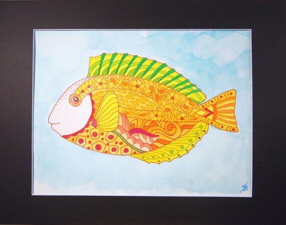 Orange Whimsical Tropical Fish Mandala Watercolor Painting - Etsy