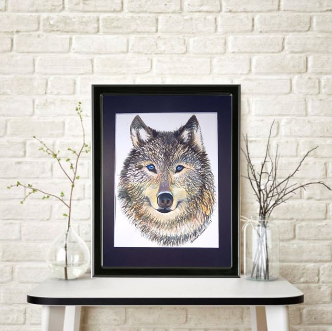 Watercolor Painting TIMBER WOLF Mounted/matted Modern Art Nursery ...