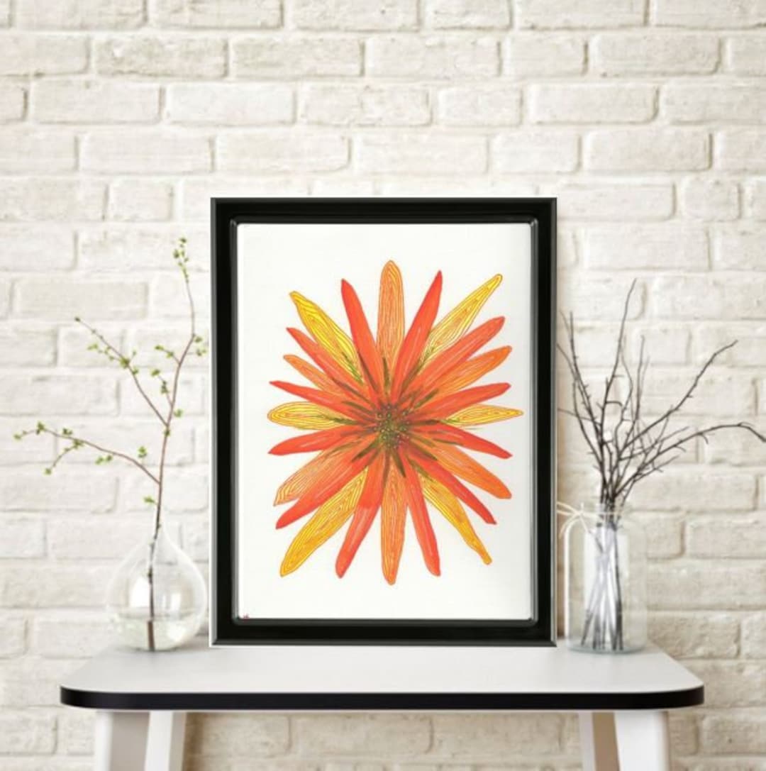 DIZZY DAISY FLORAL Flower Watercolor Line & Wash Painting Home Nursery ...