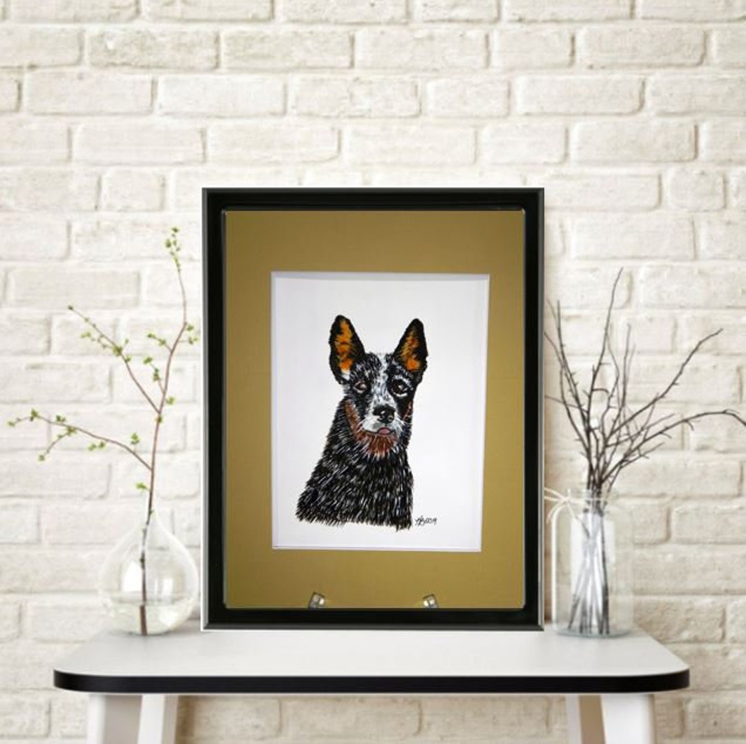 AUSTRALIAN CATTLE DOG Portrait Watercolor Painting Mounted/matted ...
