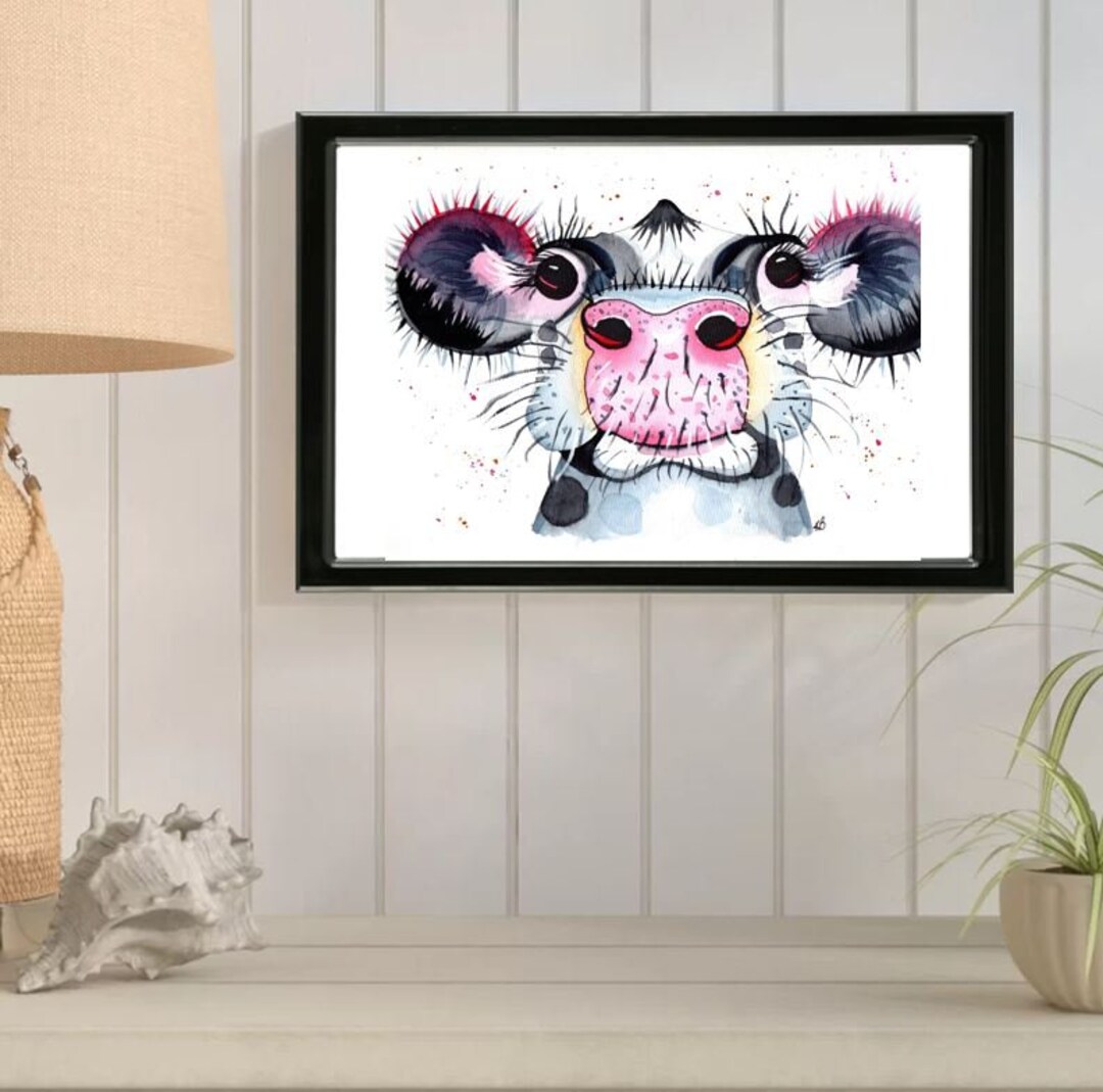 Original Goofy COMICAL COLORFUL COW Watercolor Painting Nursery Wall ...